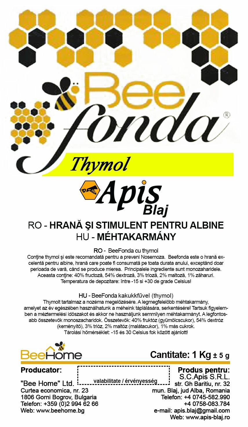 Turta pentru albine, BeeFonda cu Timol - Apis-Blaj.ro