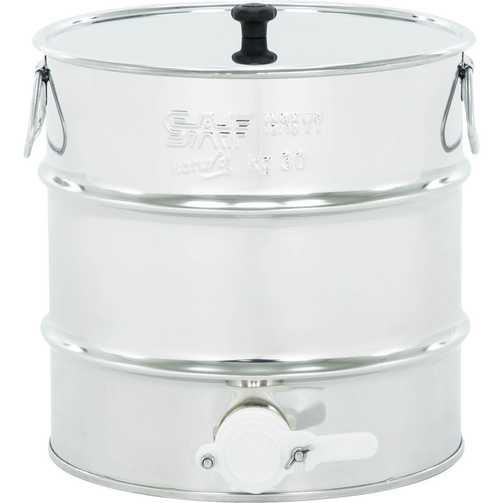 Maturator din inox pentru miere 30 kg, canea de plastic, manere de inox ...