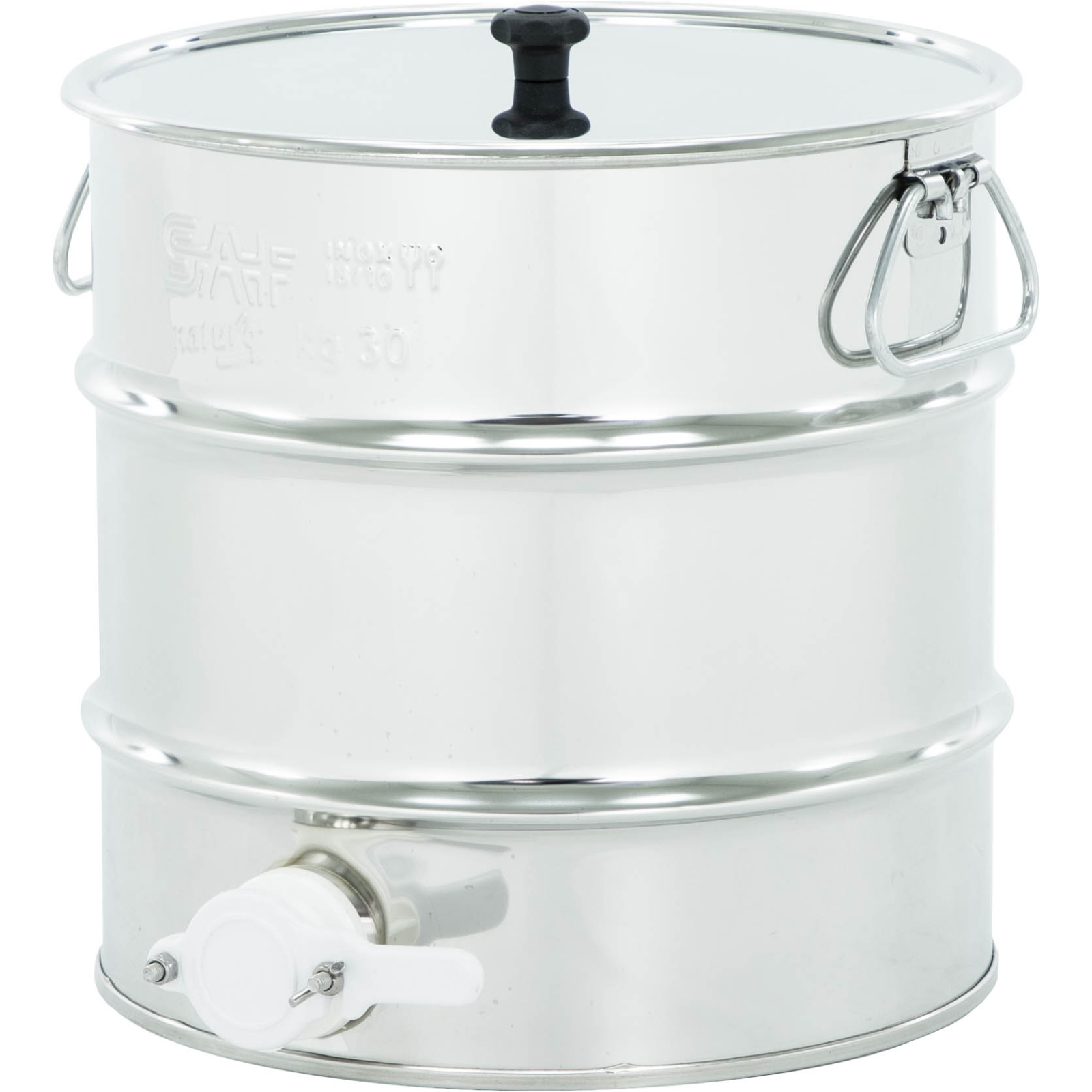 Maturator din inox pentru miere 30 kg, canea de plastic, manere de inox ...
